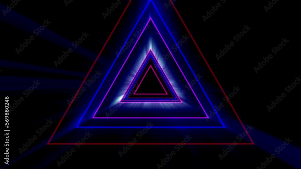 Vidéo Stock triangle neon light glowing blue zooming background ...