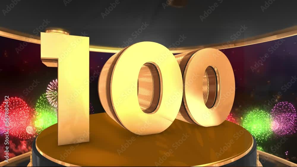 100th anniversary animation in gold with fireworks background, Animated ...