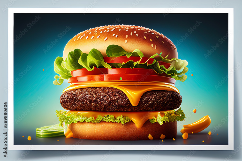Burger poster for menu restaurant. Burger design style promotional fast ...