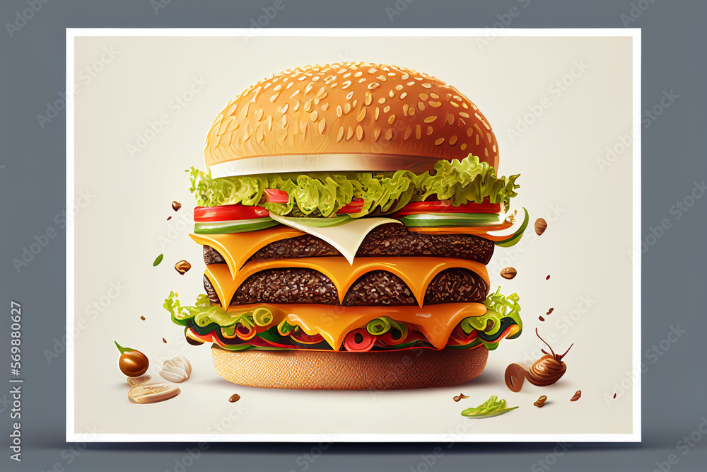 Burger poster for menu restaurant. Burger design style promotional fast ...
