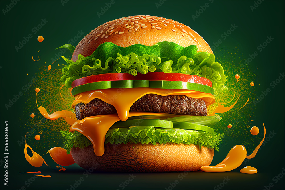 Burger poster for menu restaurant. Burger design style promotional fast ...