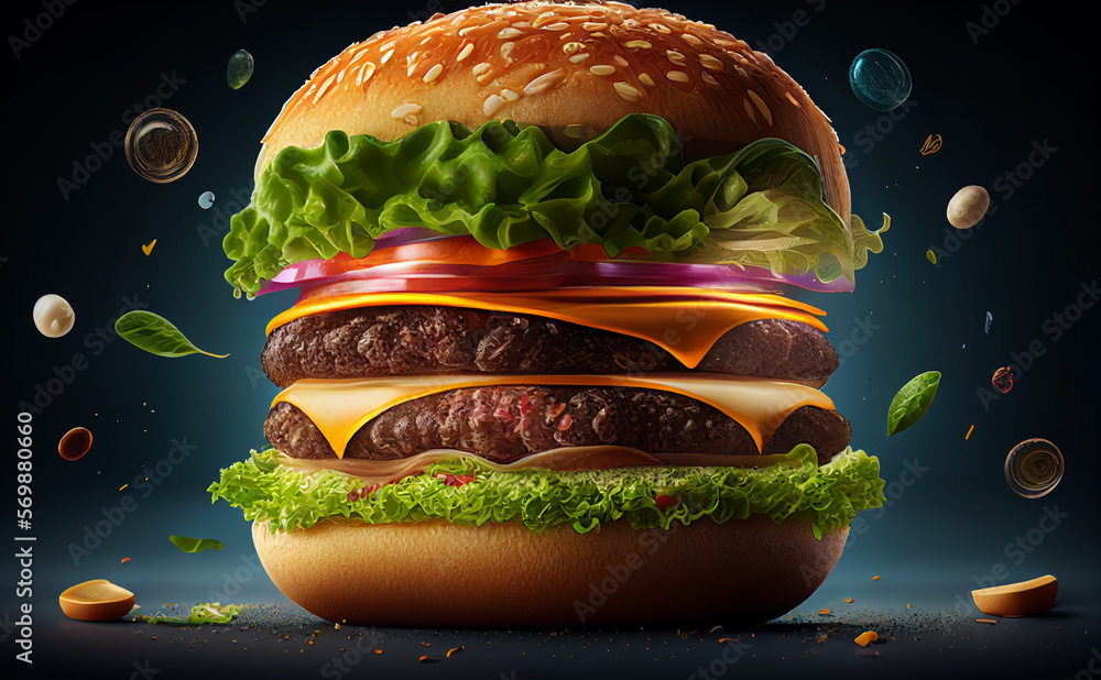 Burger poster for menu restaurant. Burger design style promotional fast ...