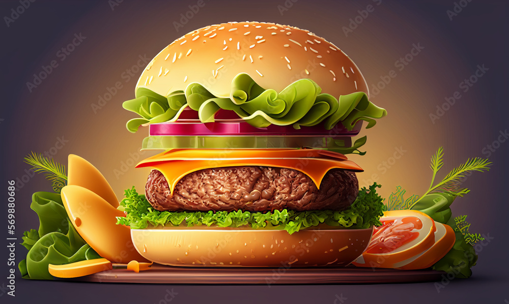 Burger poster for menu restaurant. Burger design style promotional fast ...