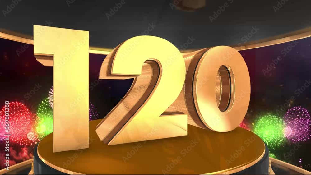 Stockvideo 120th anniversary animation in gold with fireworks ...