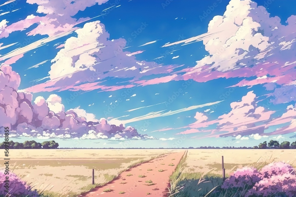 Anime drawing landscape with color pastel background. Generative AI ...