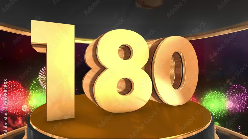 180th anniversary animation in gold with fireworks background, Animated ...