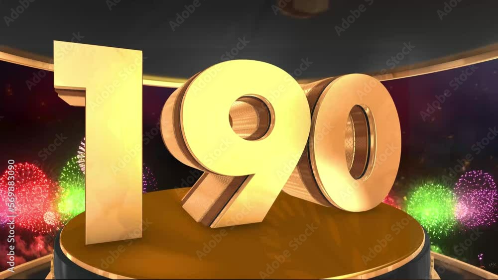 190th anniversary animation in gold with fireworks background, Animated ...