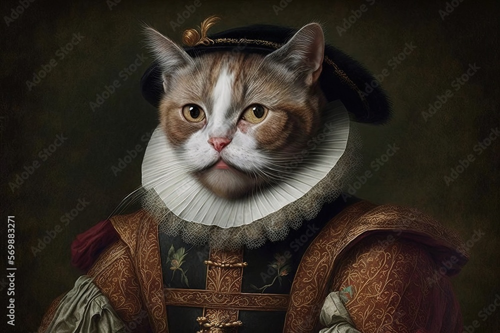 William Shakespeare cat illustration generative ai Stock Illustration ...