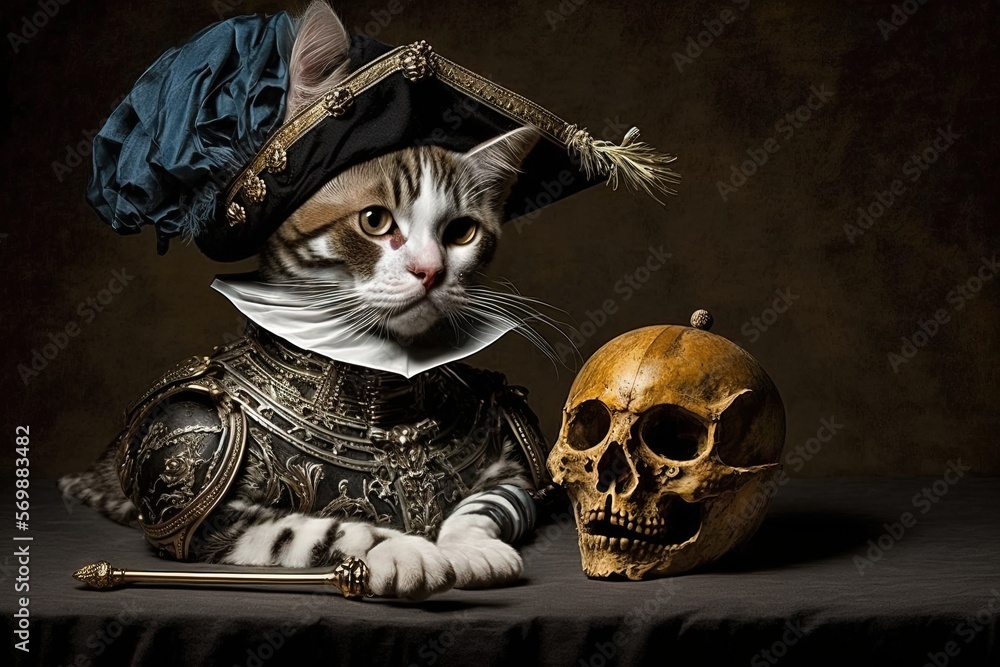 William Shakespeare cat with a skull to be or not to be illustration ...