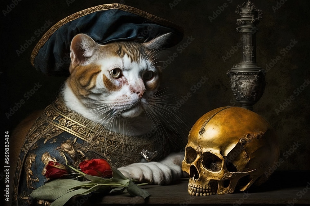 William Shakespeare cat with a skull to be or not to be illustration ...