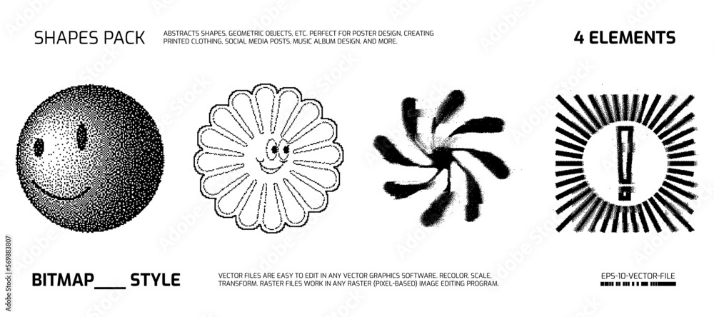 Universal Trendy Geometric Shapes Set With Vector Bitmap Dithering ...