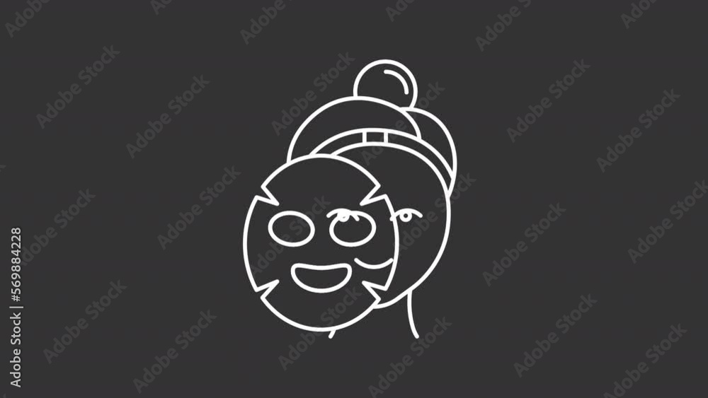 Animated face mask white line icon. Beauty cosmetic product. Loop HD ...