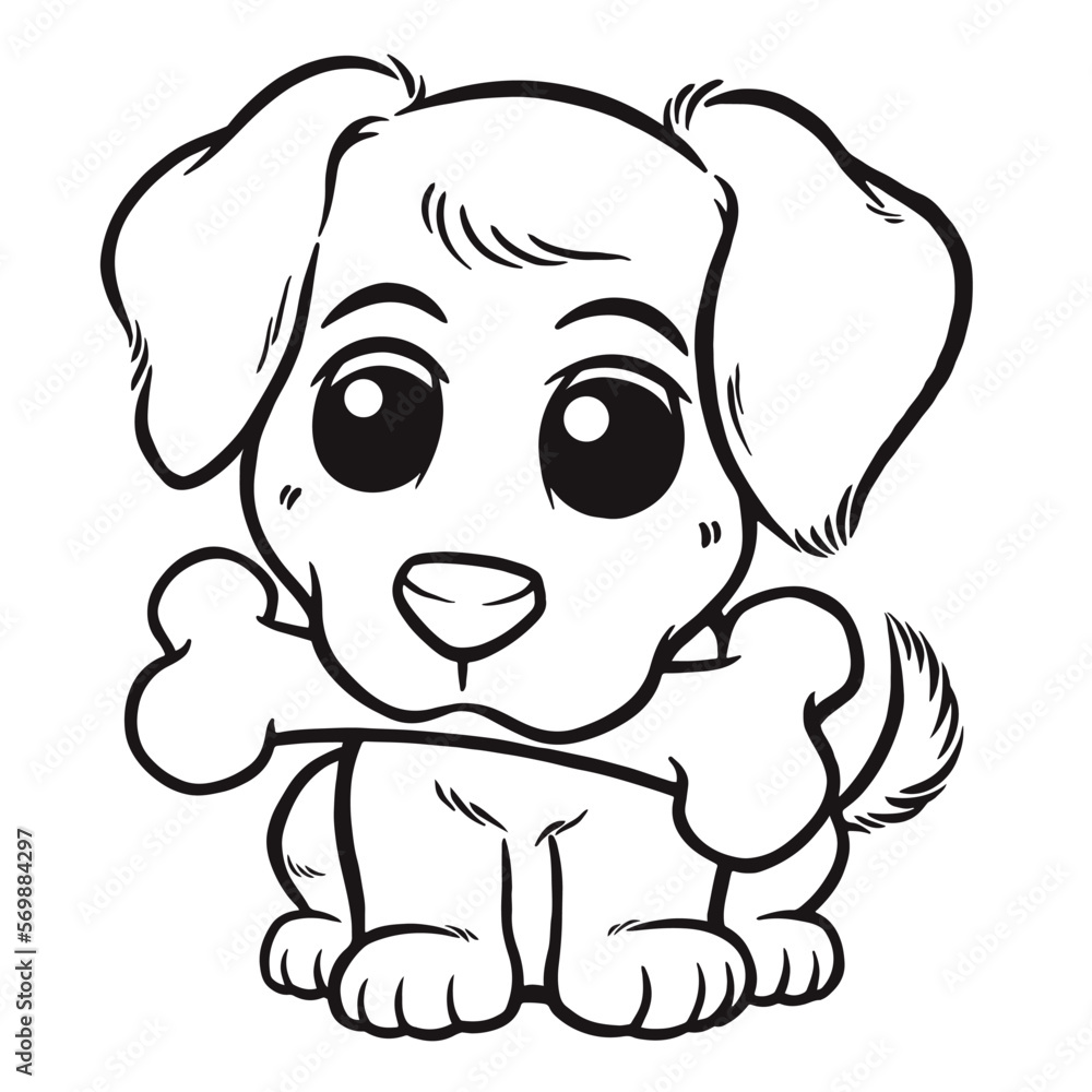 Vector illustration of Cartoon Dog with bone - Coloring book for kids ...