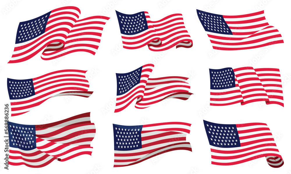Waving Flags Set Of American Flags On White Background National Flags waving-flags-set-of-american-flags-on-white-background-national-flags