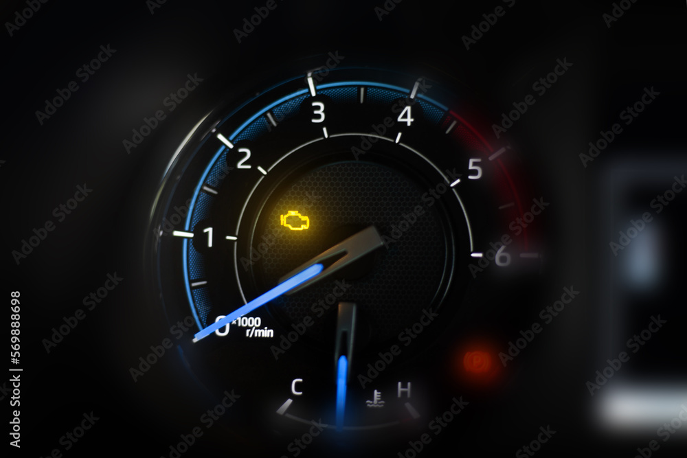 Foto de Engine fault warning light on the display, Engine symbol, The ...