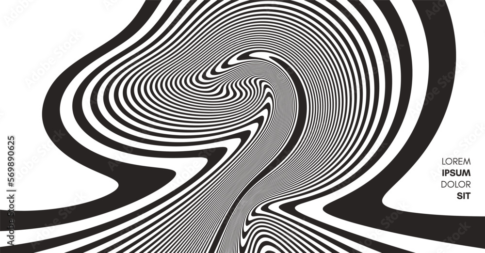 Psychedelic pattern with melting and distorting lines. The geometric background by stripes. 3d ...