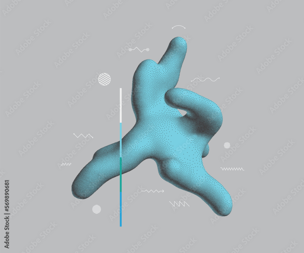 Abstract three-dimensional composition in dotwork style. Pointillism ...