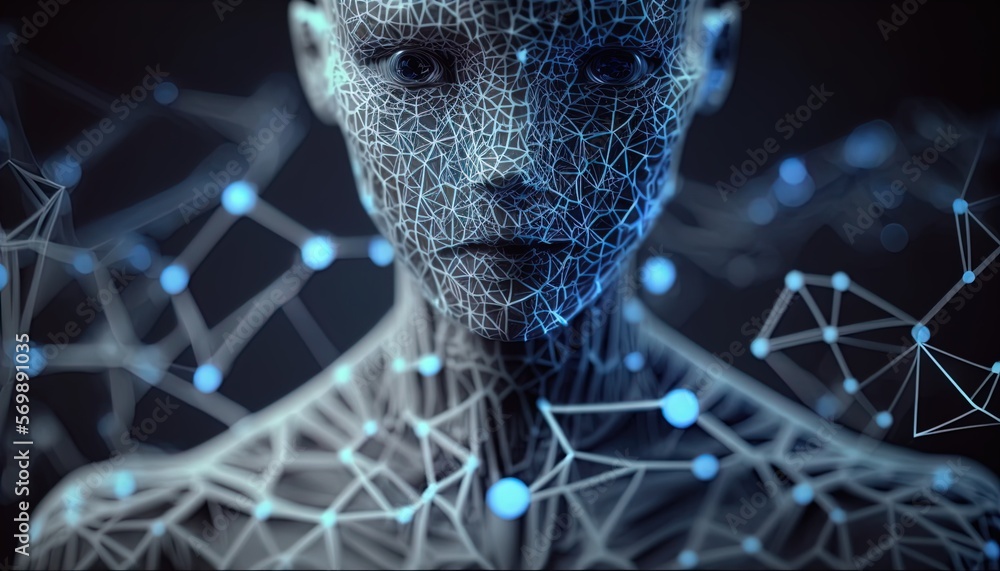 Futuristic AI android as center of artificial intelligence network in ...