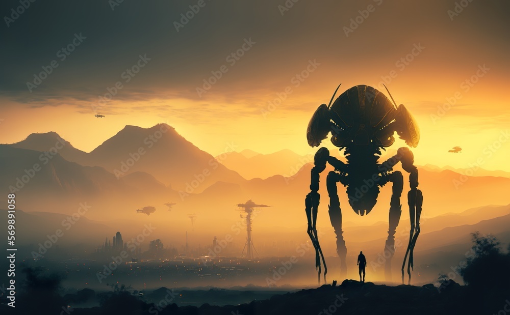 Big dangerous aliens are on this planet. David against Goliath concept ...