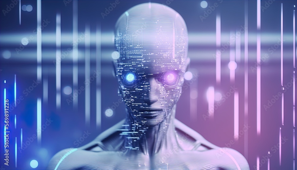 Futuristic AI android as center of artificial intelligence network in ...