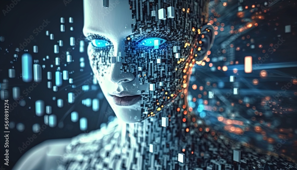 Futuristic AI android as center of artificial intelligence network in ...