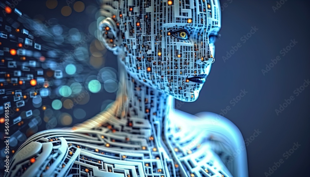 Futuristic AI android as center of artificial intelligence network in ...