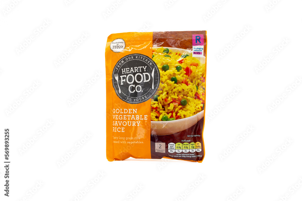 Tesco branded Hearty Food Co golden vegetable savoury rice In packaging ...