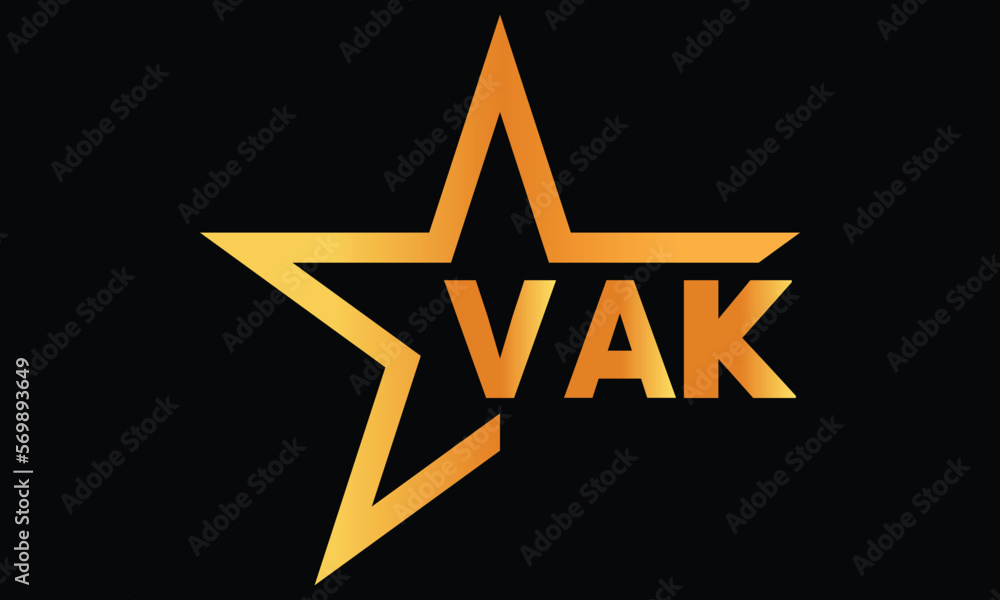 VAK golden luxury star icon three letter logo design vector template ...
