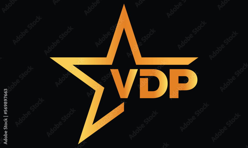 VDP golden luxury star icon three letter logo design vector template ...