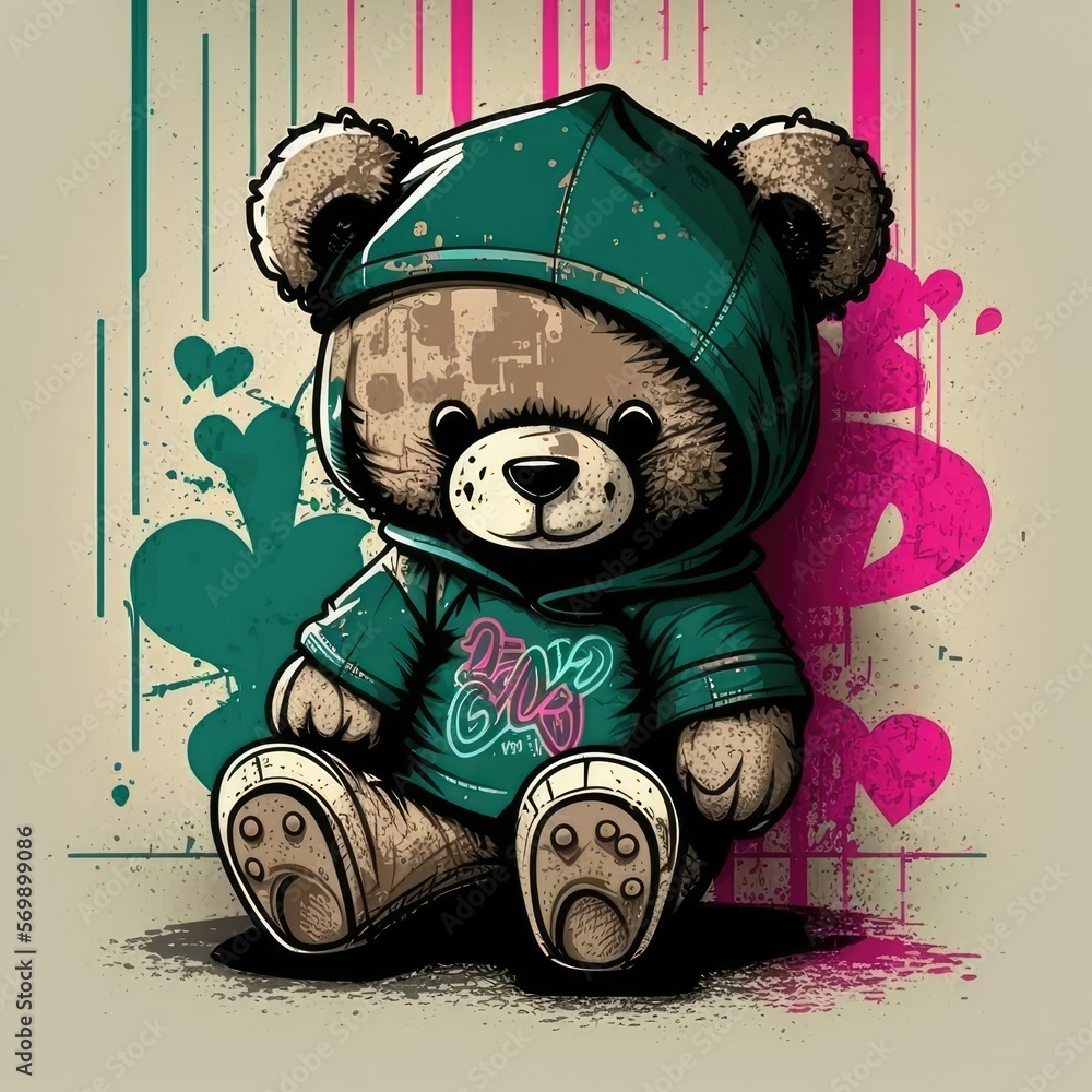 teddy bear illustration in graffiti , ai generated ilustração do Stock ...