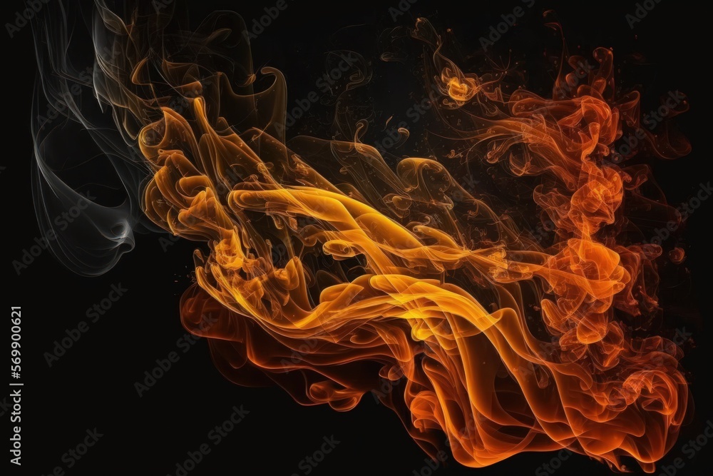 Fire flame, smoke, sparkle light or flake isolated overlay on black ...