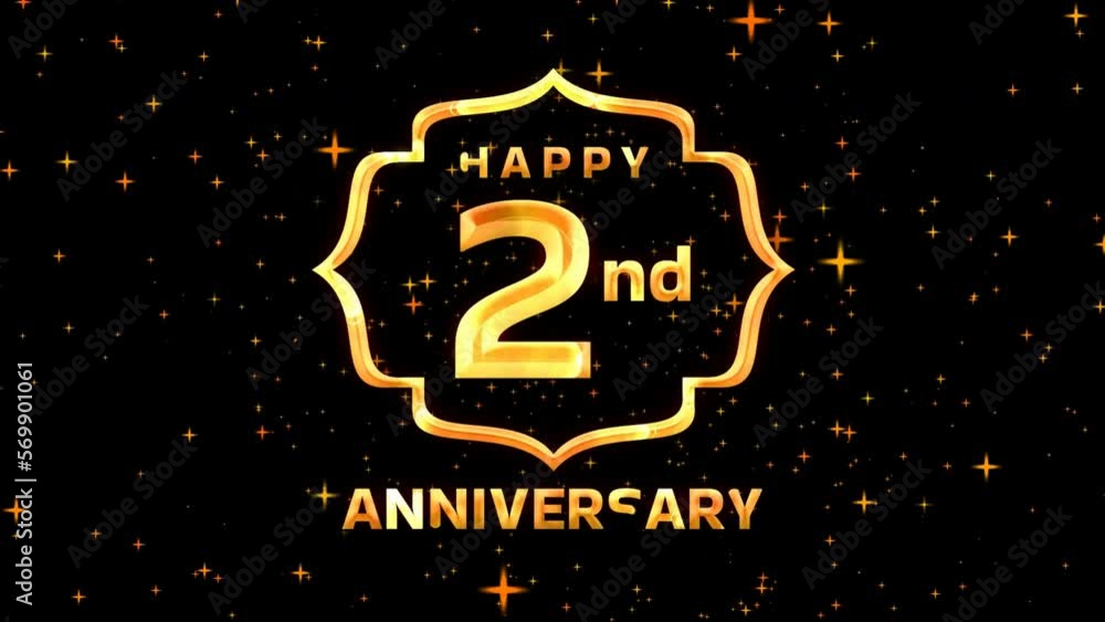 Happy 2nd Anniversary animation text in gold color on particles glitter ...