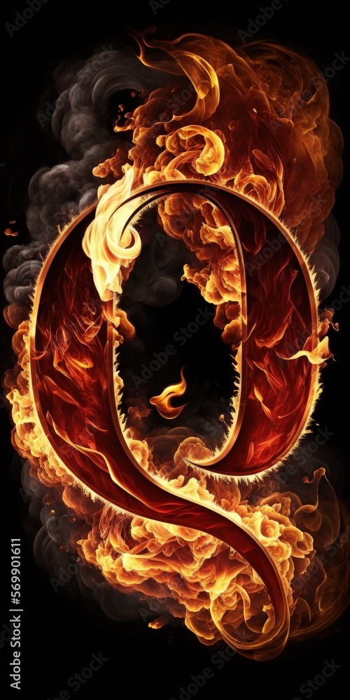 ภาพประกอบสต็อก Fire alphabet letter O made of fire flames, with red ...