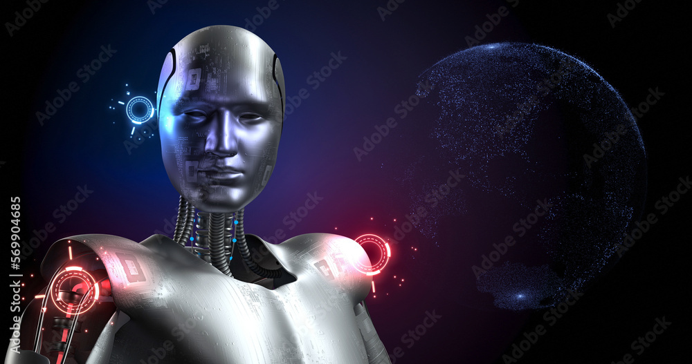 Humanoid AI robot downloading data from cloud and analyzing. Futuristic ... Humanoid AI robot downloading data from cloud and analyzing. Futuristic ...