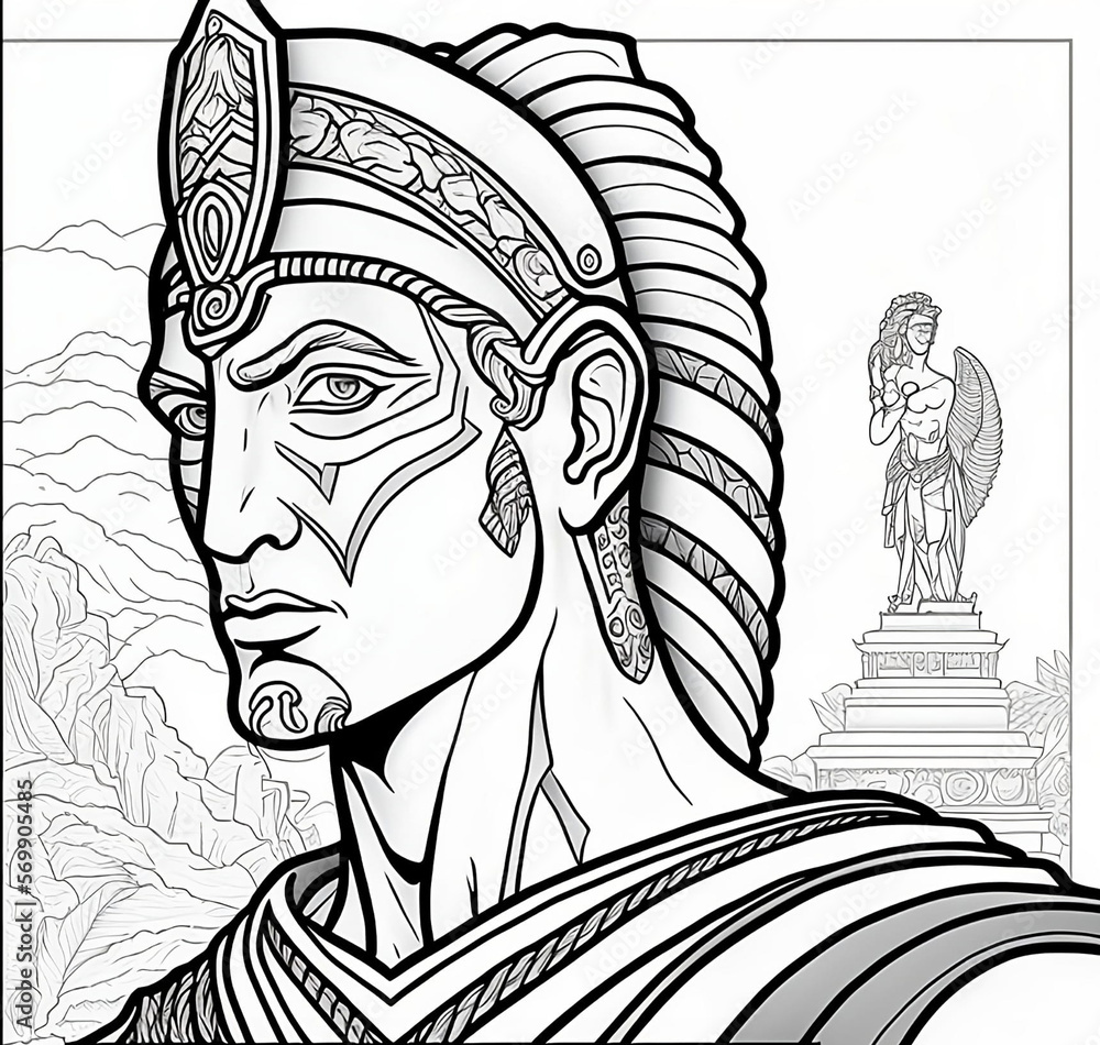 Coloring book of ancient god illustration template. White background ...