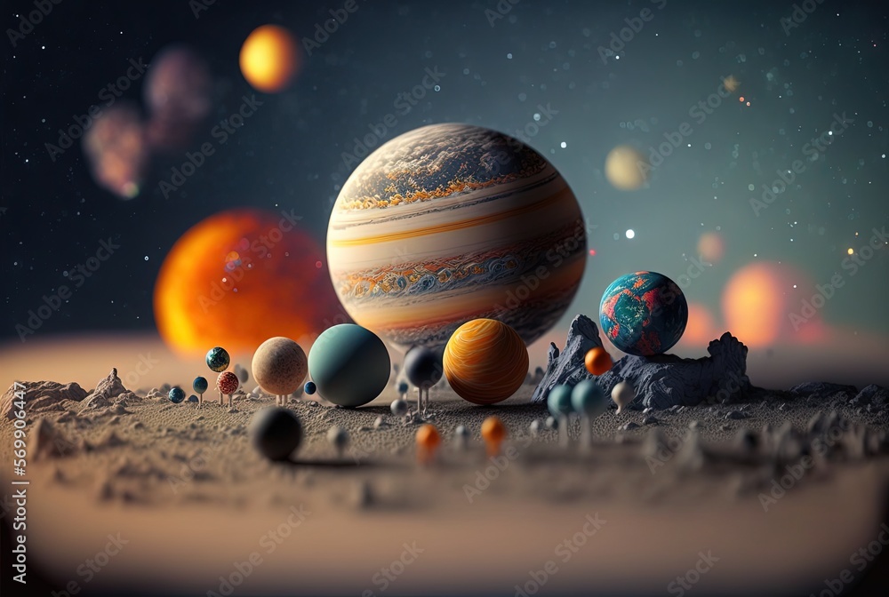 cute miniature solar system planets in space, generative Ai Stock ...