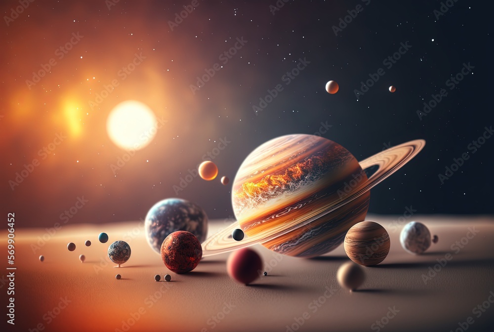 cute miniature solar system planets in space, generative Ai Stock ...