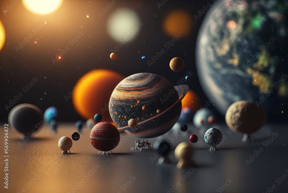 cute miniature solar system planets in space, generative Ai Stock ...