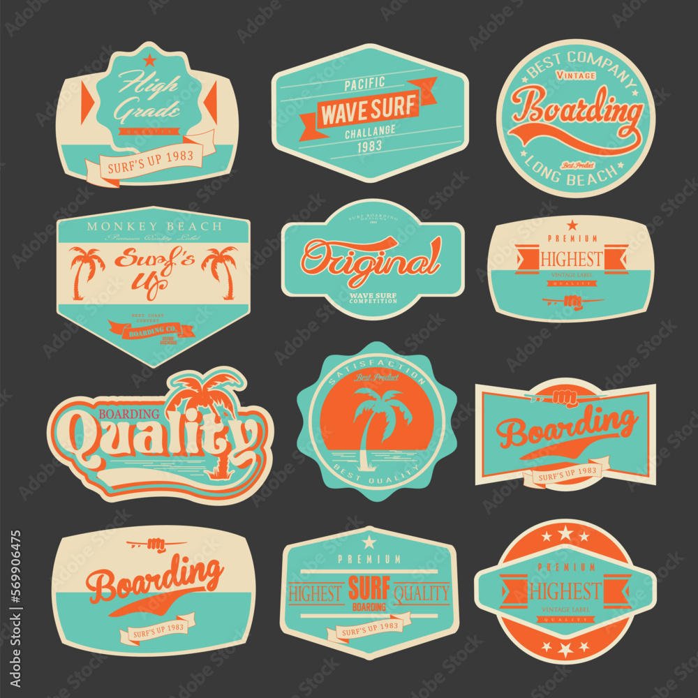 Set of logo, badges, banners, emblem and elements for surf club. Vector ...