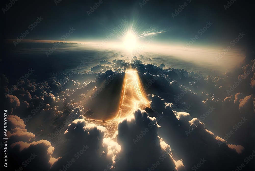 way path to heaven with light glow from the eternal horizon, concept of ...