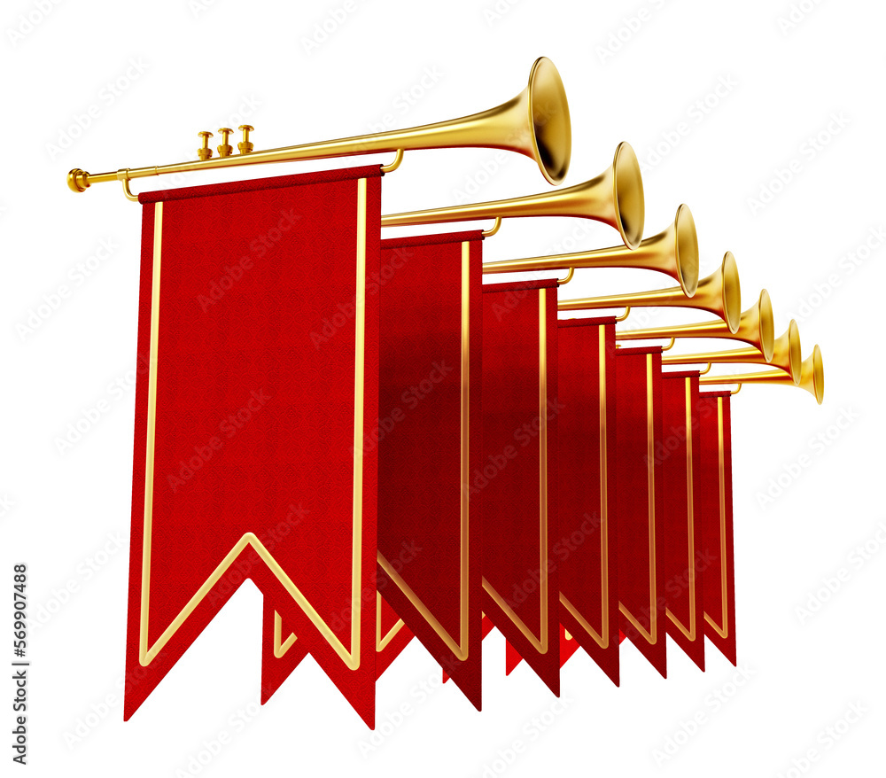 Swallow flags and trumpets on transparent background. 3D illustration ...