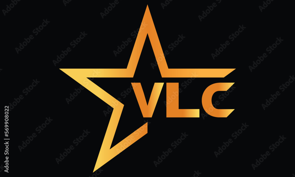 VLC golden luxury star icon three letter logo design vector template ...