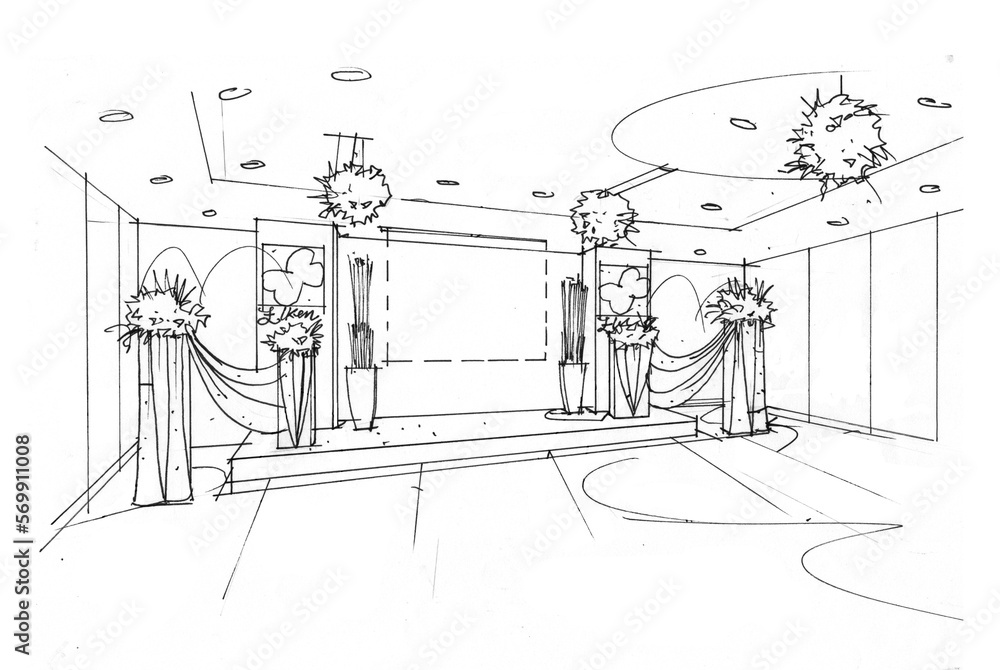 sketch of mini stage pen drawing for illustration background decoration ...