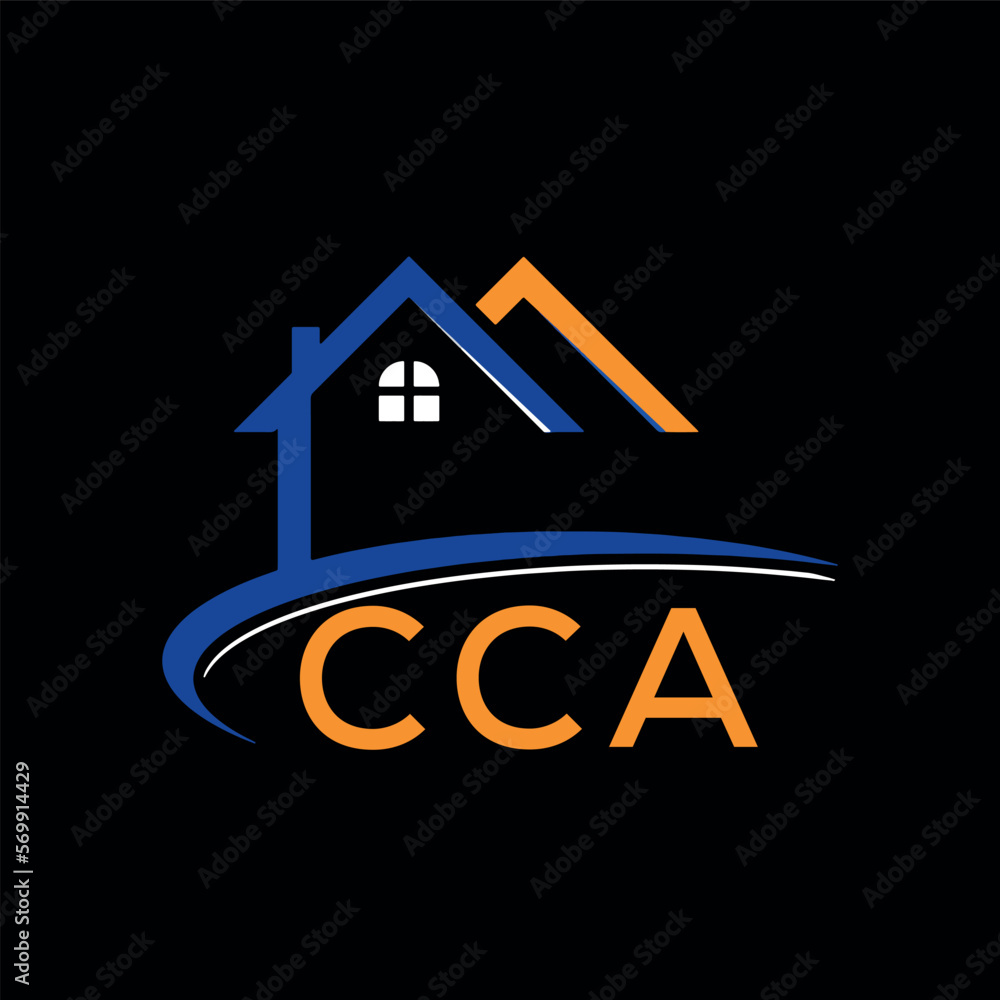CCA house logo, letter logo. CCA blue image on black background and ...