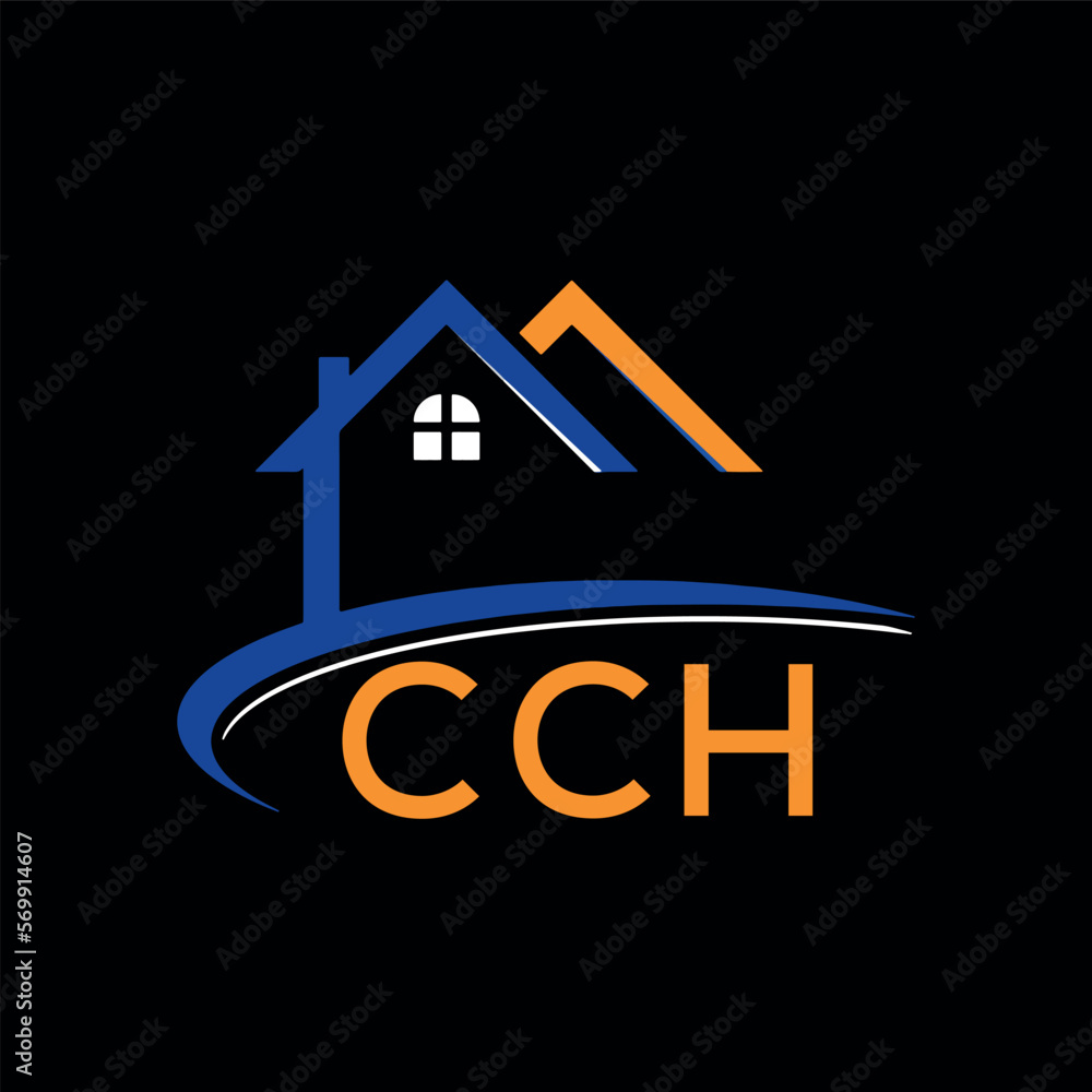 CCH house logo, letter logo. CCH blue image on black background and ...