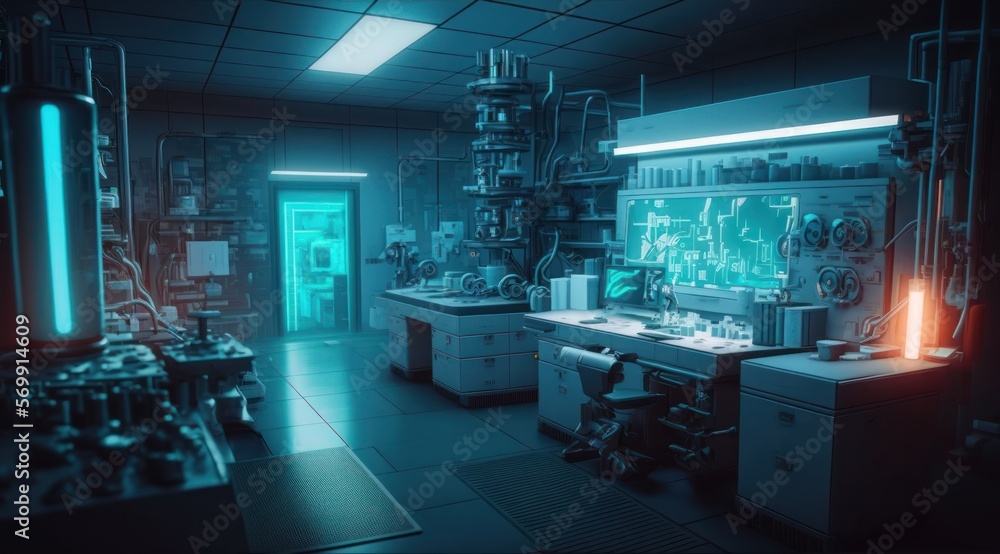 futuristic laboratory gleams with cutting-edge technology, featuring a ...