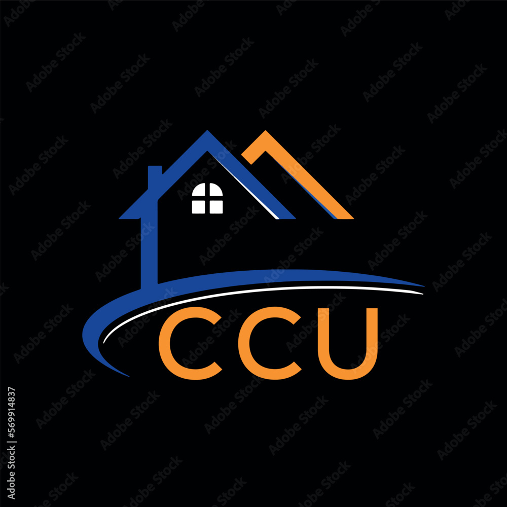 CCU house logo, letter logo. CCU blue image on black background and ...