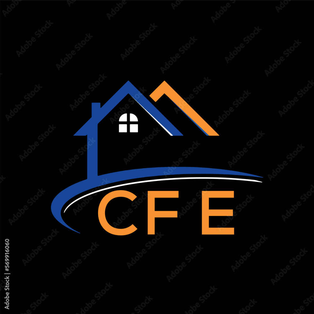 CFE house logo, letter logo. CFE blue image on black background and ...