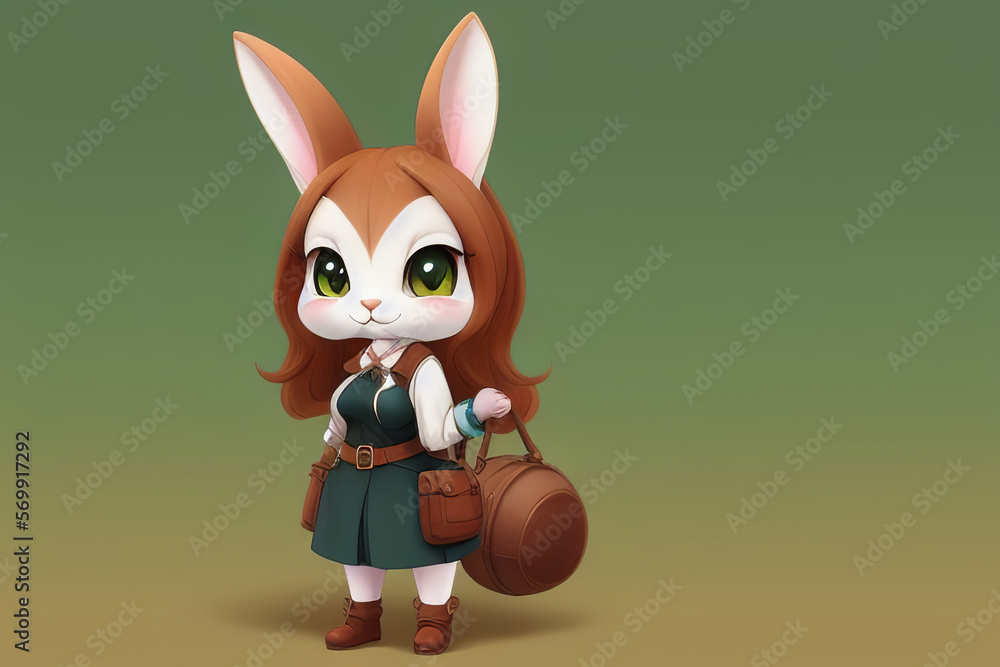 Cartoon Female Rabbit Long Hair Carrying a Purse Anthromorphic ...