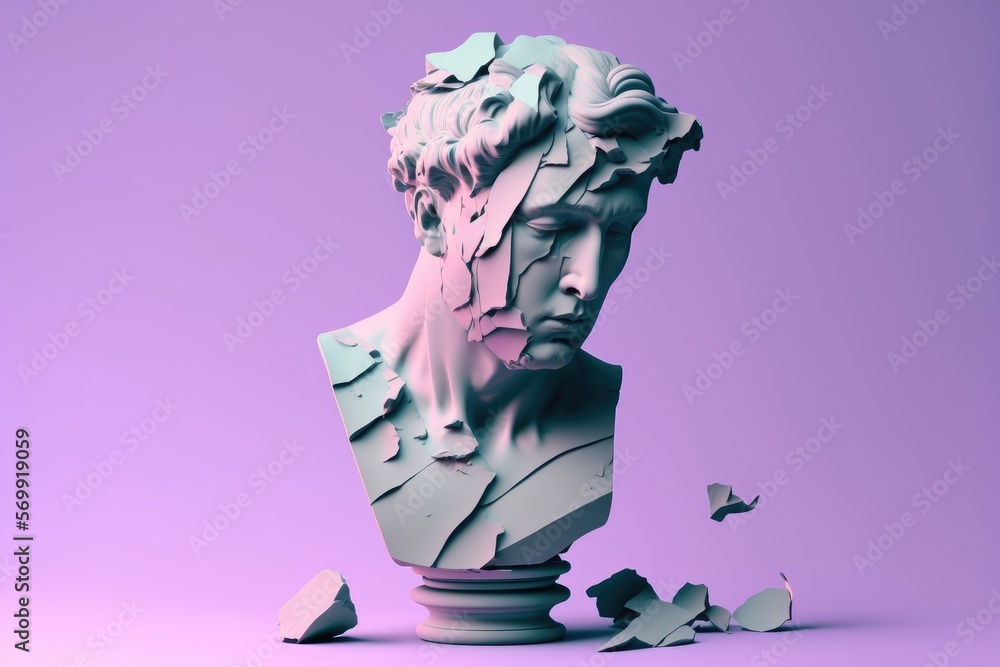 Sculpture of an abstract greek deity, done in the pastel background ...
